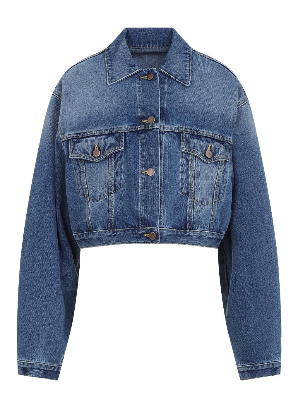 PRADA Prada Cropped Denim Jacket with Logo Patch